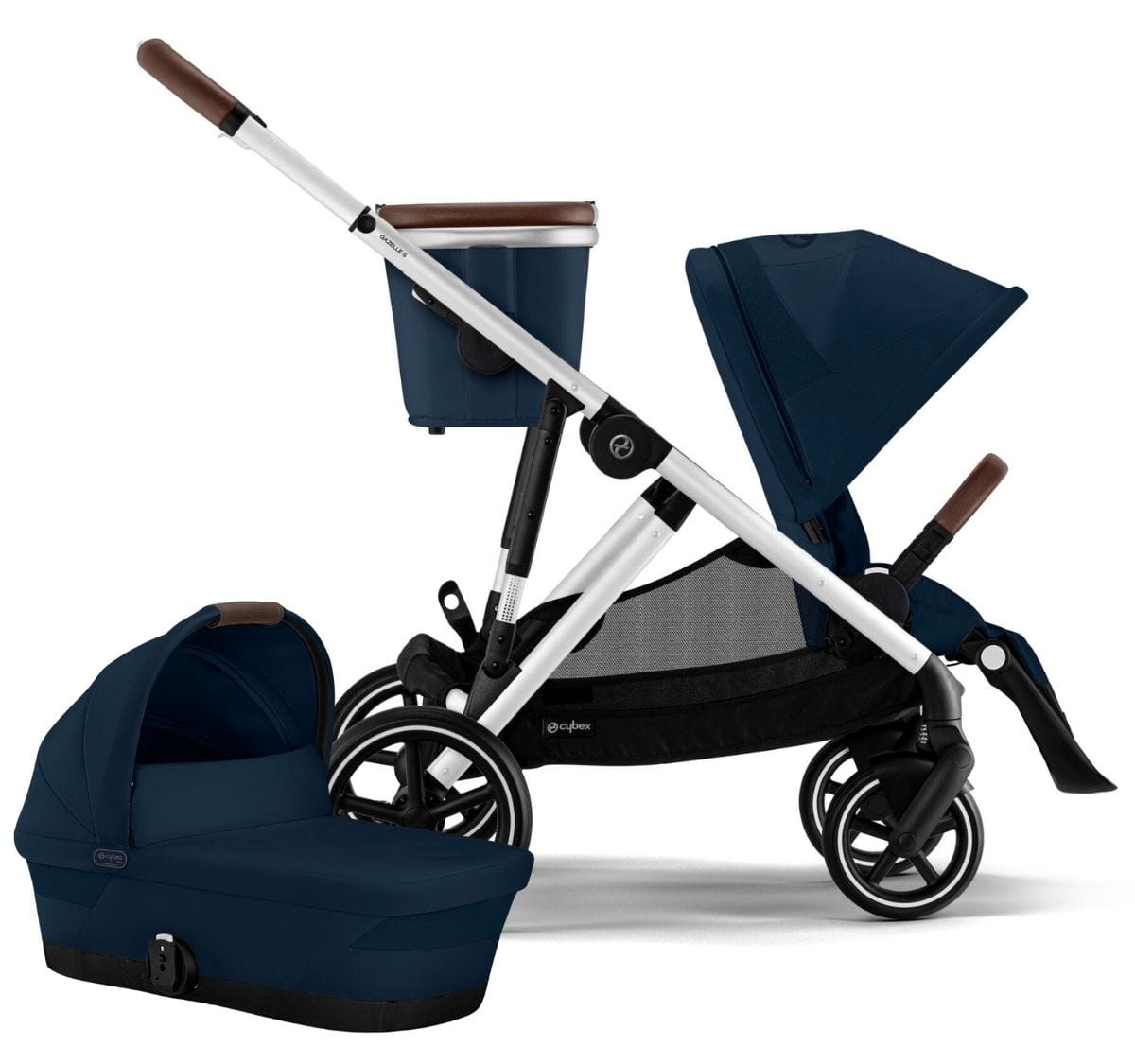 Cybex Gazelle S 2 Single-to-Double Stroller + Cot Bundle - Silver Fram ...